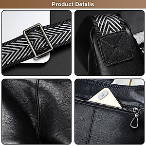 Men's Genuine Leather Satchel Bag Business Work Crossbody Bags Casual Small Shoulder Bag with Adjustable Straps (Black)