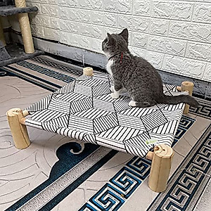 Babyezz Cat and Dog Hammock Bed, Wooden cat Hammock Elevated Cooling Bed, Detachable Portable Indoor/Outdoor pet Bed, Suitable for Cats and Small Dogs (White Diamond)