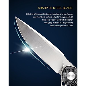 XTOUC Folding Pocket Knives, D2 Steel Sharp Blade EDC Knife, Anti Slip G10 Handle, Front Flipper Opening Knife, Deep Carry Pocket Clip, Outdoor Camping Small Knives for Men and Women XT01A