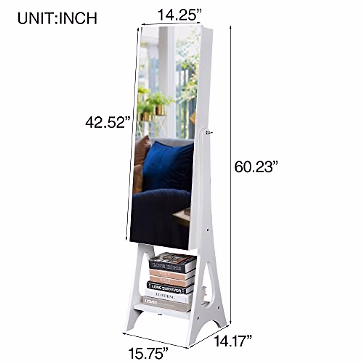 AnQuipet jewelry cabinet floor standing,freestanding jewelry cabinet with full- length mirror, Standing Mirror with Jewelry Storage for Bedroom