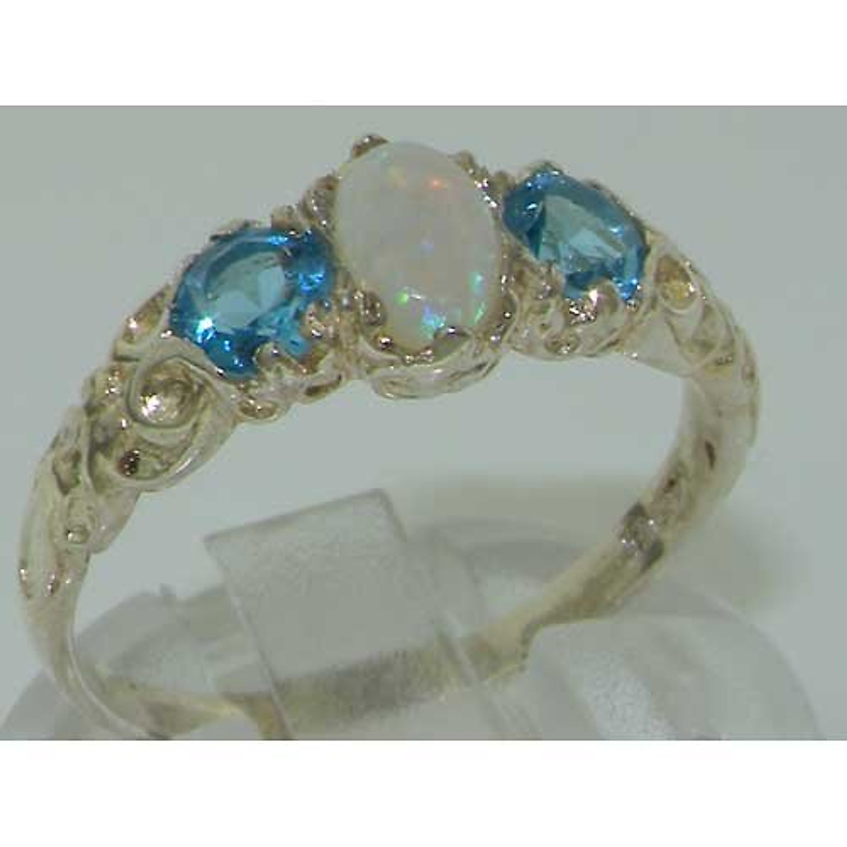 LetsBuyGold 925 Sterling Silver Natural Opal and Blue Topaz Womens Promise Ring - Size 6.5