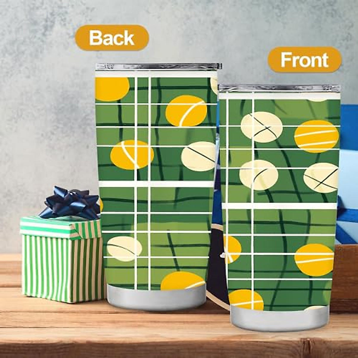 FOCIUZTA Cartoon Tennis Ball Pattern 20oz Tumbler with Lid, Travel Coffee Cup, Ideal for Easter, Gaming Enthusiast, Mother Day, and Birthday Gifts