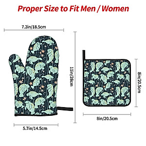 Manatee Oven Mitts and Pot Holders Sets,Heat Resistant Non-Slip Cooking Gloves with Cotton Lining for Kitchen Baking Grilling BBQ