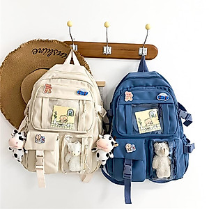 TUMPETY Cute Backpack Cute Kawaii Backpack for Girls Kawaii School Backpack Anime Backpack Keychain Pendant Light Travel Backpack (white)
