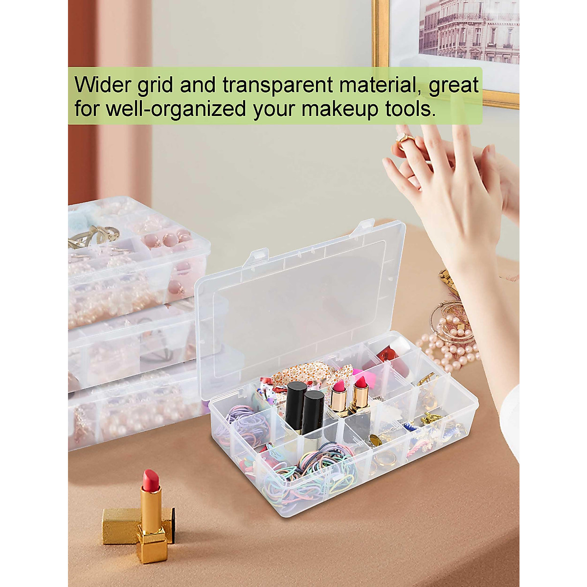 YVUDW Tackle Box Organizer Plastic Jewelry Box with Dividers Snackle Box Charcuterie Container Bead Organizer Containers Craft Storage Organizers 4 Pack