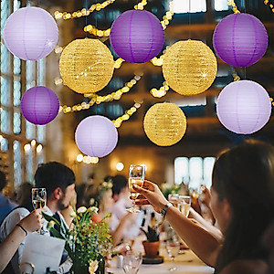 Graduation Decorations Purple Gold 2024 Furuix Purple Birthday Decorations Glitter Gold/Purple Paper Lanterns Purple Birthday/Baby Shower/ Bridal Shower/Wedding Decorations/Lsu Decorations