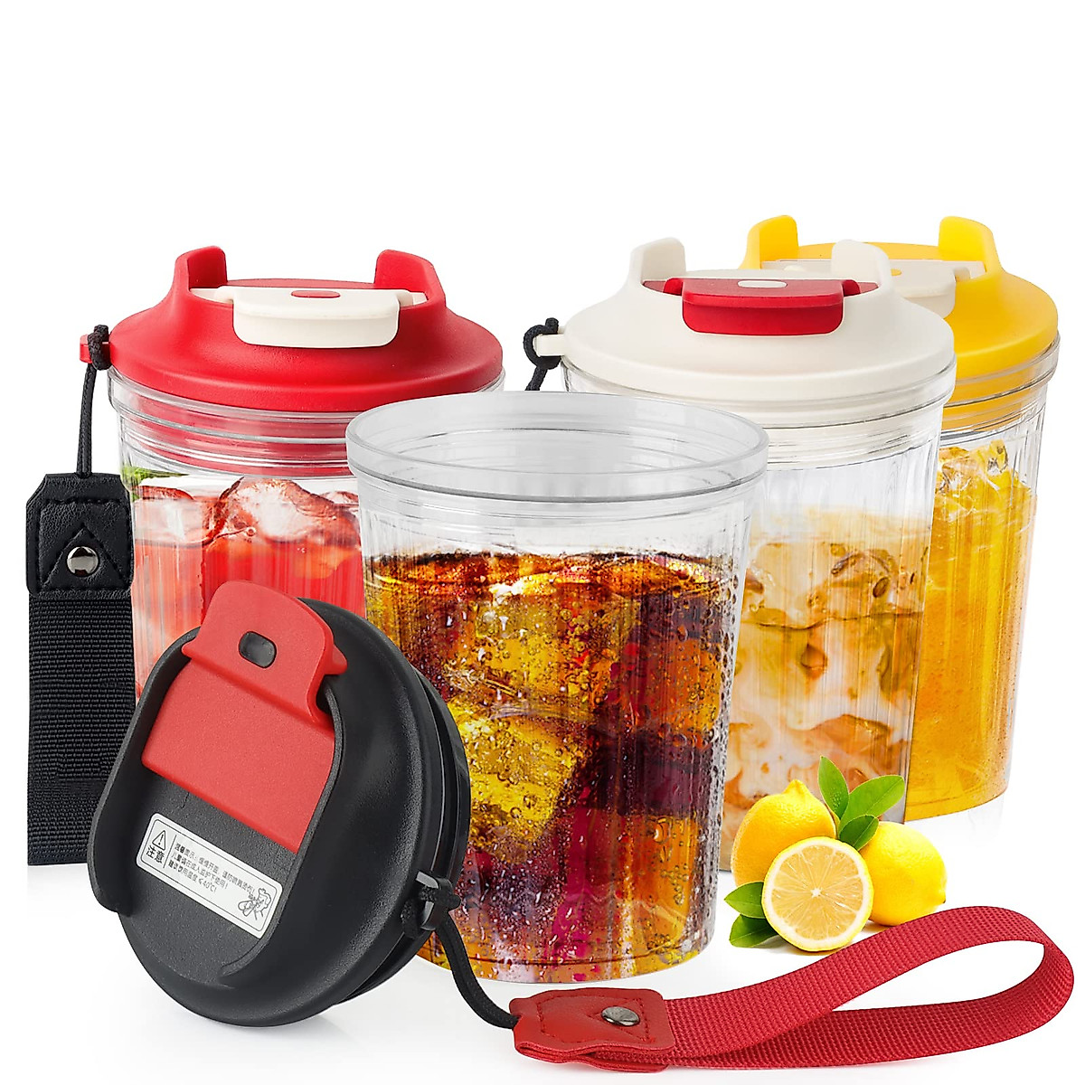 KETIEE Sports Water Bottle-15oz Travel Bottle Tritan BPA Free with Portable Sip & Straw Lid -Clear Leak Proof Gym Bottle Reusable Iced Coffee Mug On the Go for Women Men (Black)