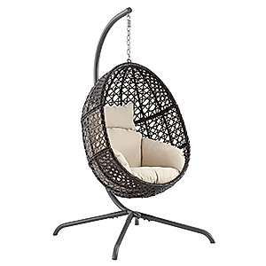 Crosley Furniture Calliope Wicker Indoor Outdoor Hanging Egg Chair with Stand for Patio, Porch, Deck, Sand