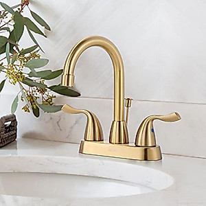 Brushed Gold Bathroom Faucet, ARCORA 4 inch Centerset Bathroom Faucet with Drain Assembly and Supply Lines, Gold Faucet for Bathroom Sink