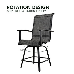Grand patio Outdoor Counter Height Patiol Stools Set of 2, Swivel Bar Chairs for Balcony, Poolside, Backyard, Garden ((Black&Grey Plaid, 6PC)