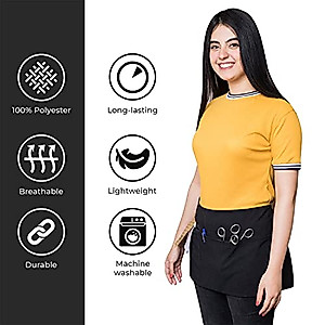 Avalon Kitchen Server Aprons Unisex Waist Aprons with 3 Pockets 24x12 Inches ­Waiter Waitress Apron Half Apron for Women