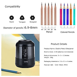Deli Electric Pencil Sharpener,5,000 Times for Tungsten Steel Blade,1 Year Warranty (Jet Black)