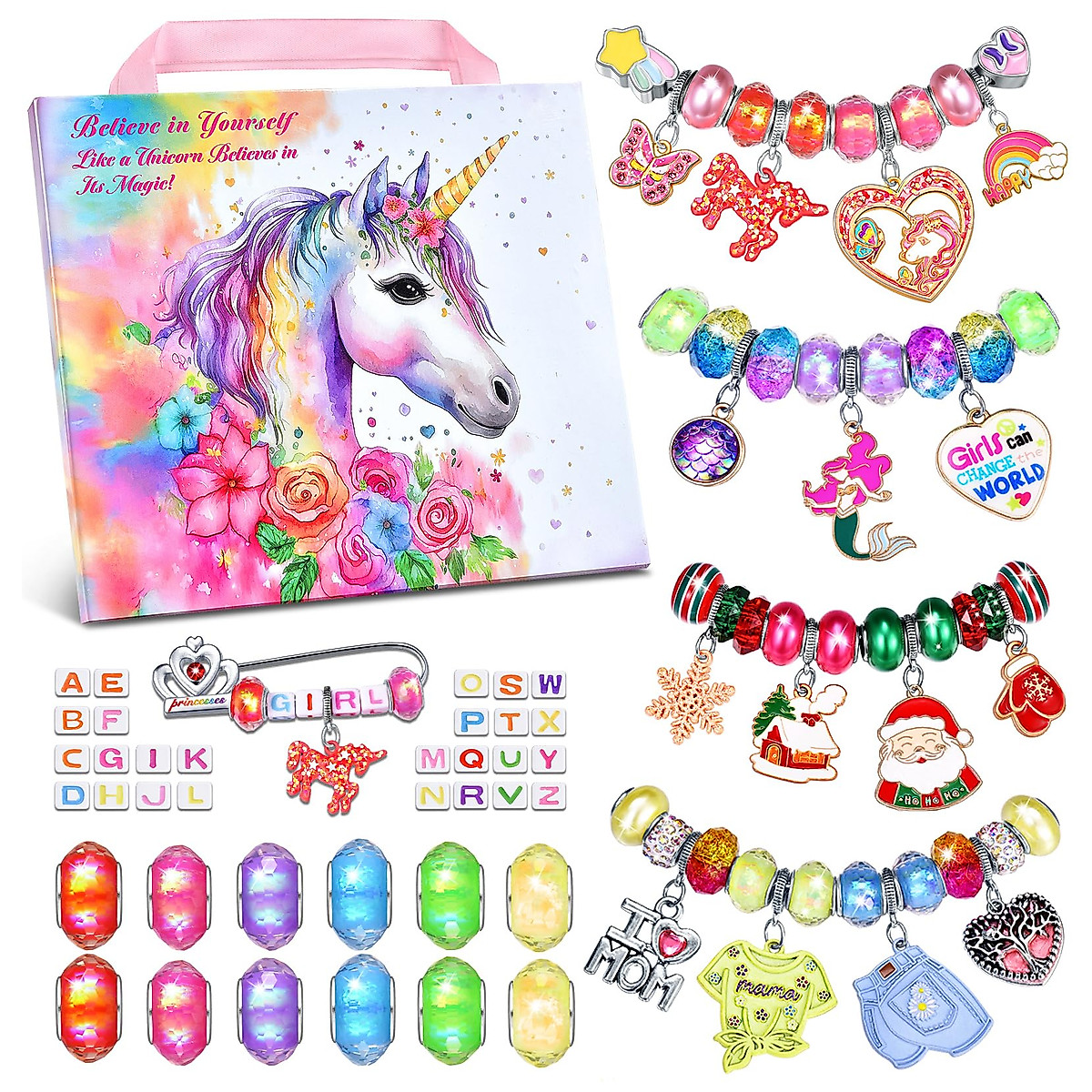 Girls Charm Bracelet Making Kit - Unicorn Jewelry Supplies Make Set DIY Art Craft Set Charm Bracelets Kits Creative Birthday Gifts for Kids Age 6 7 8 9 10 11 12 Year Old Girl Little Children Girl Toys