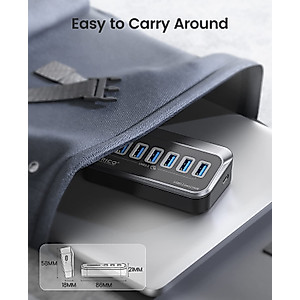ORICO USB Hub 10Gbps with 7 USB A Ports, USB 3.2 Gen 2 Hub with 1.64Ft USB-C Cable and USB-A Adapter USB Splitter for iMac, All MacBooks, Mac Mini-Plastic Version