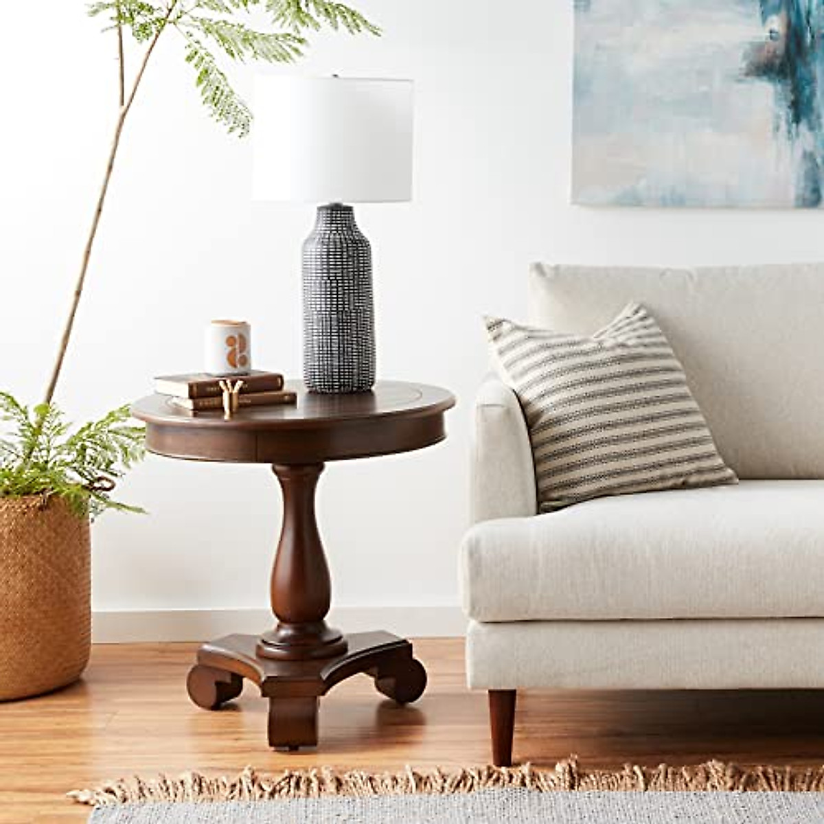 Roundhill Furniture Rene Round Wood Pedestal Side Table, 26"D x 26"W x 26.5"H, Espresso