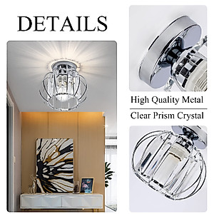 Silver Modern Semi Flush Mount Ceiling Light Fixture, Metal Chrome Pendant Light, Antique Chandelier Crystal Ceiling Lamp, Flush Mount Farmhouse Lighting for Hallway, Kitchen Island, Porch