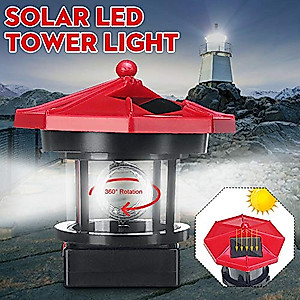 WDFS Solar Powered Lighthouse,Solar LED Rotating Lighthouse,Rotating Outdoor Waterproof LED Solar Light Tower Decorative for Garden Lawn Patio Yard