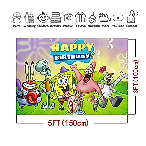 5x3ft Spongebob Happy Birthday Photography Backdrops Cartoon Kids Party Decoration Photo Backgrounds Studio Props Supplies