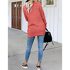 ZESICA Women's 2023 Fall Winter Long Sleeve Open Front Casual Lightweight Soft Knit Cardigan Sweater Outerwear,Watermelon,Medium