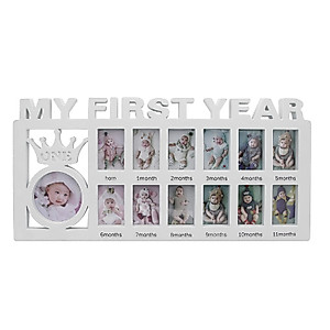 MICKYU My First Year Newborn Keepsake Frame 12 Months Milestone Photo Frames Mothers Day Accessory Baby Shower Gifts Nursery Décor (White)