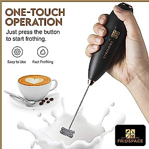 Handheld portable milk frother durable double whisk electric coffee machine, battery operated stainless steel milk mixer with stand, instant foam maker for latte, cappuccino, hot chocolate (Black)