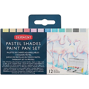 Derwent Pastel Shades Paint Set, Professional Quality Long Lasting Colors, Highly Pigmented Palette, Portable, Travel Set Includes 12 Paint Pans, Mini Waterbrush, Mixing Palettes, Sponge