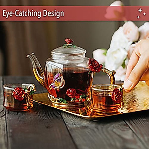 BTaT- Small Glass Tea Set, 2 Fancy Cups, Tea Pot Glass, Tea Kettle Set, Tea Pot, Glass Teapot, Tea Set for Adults, Glass Tea Kettle, Glass Tea Cup, Pretty Tea Cup, Teapot, Fancy Tea Cup, Fancy Tea Set