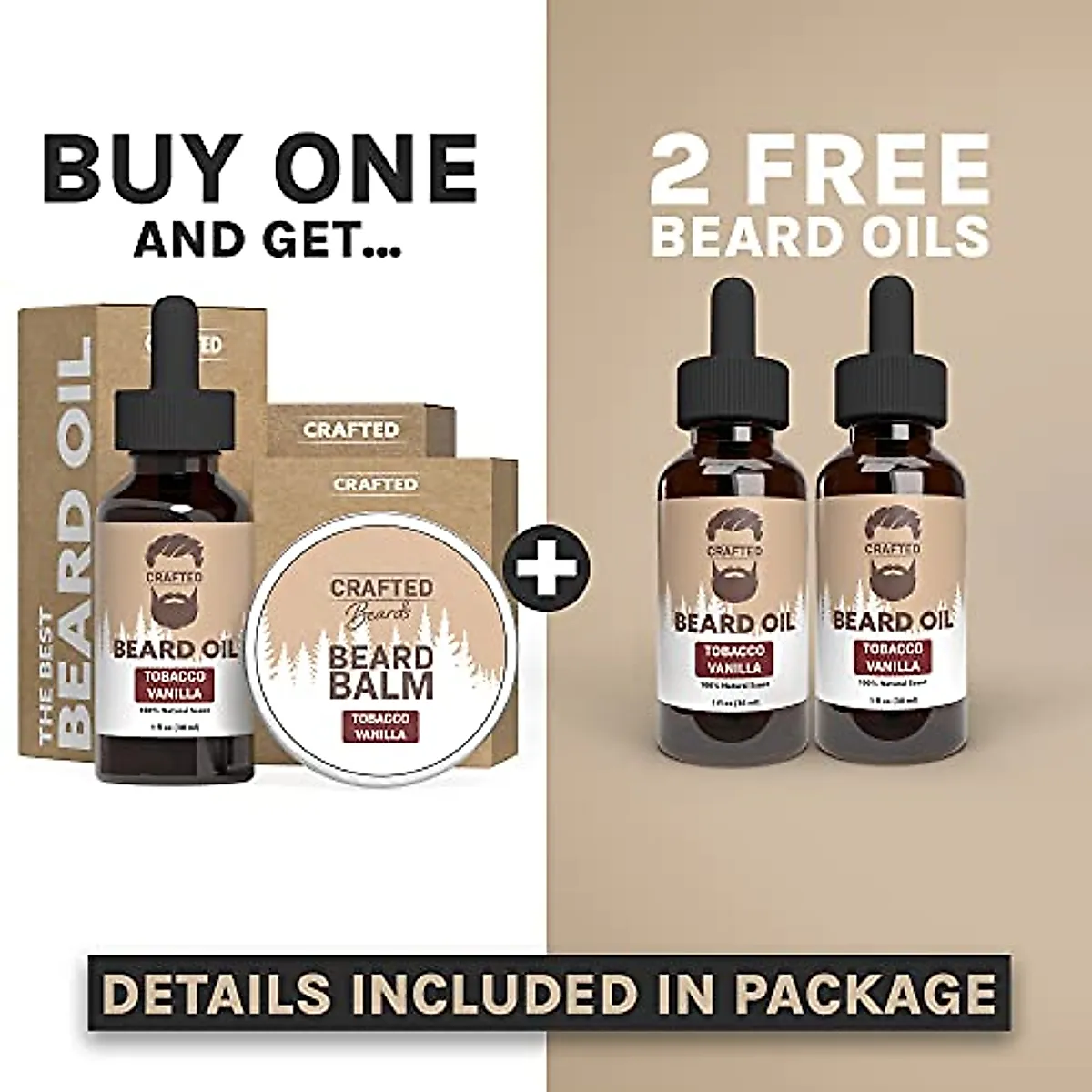 Deluxe Beard Oil and Beard Balm - For a Softer, Smoother, Moisturized Beard - Made with All-Natural and Organic Ingredients - Leave in Conditioner - Beard Care Kit for Men - Tobacco Vanilla Scent