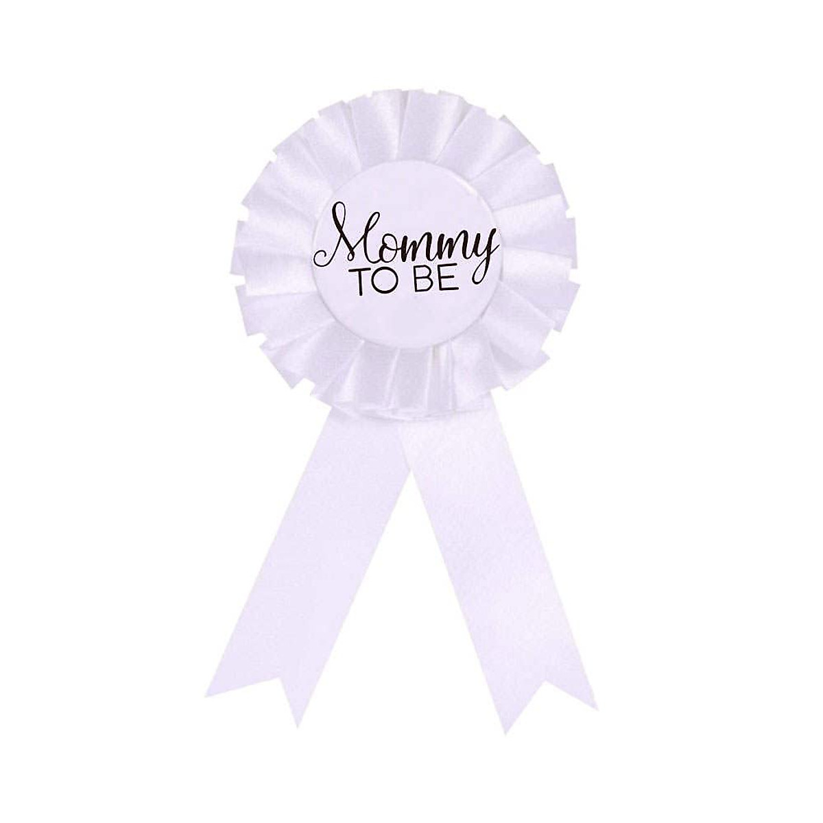 CoolerthingsDG, 1 Mommy to be Tinplate Badge Pin Neutral - Baby Shower Button New Mom Gifts Gender Reveals Party Baby Girl or for Boy, White Rosette Button Baby Celebration (White, NO footprint)