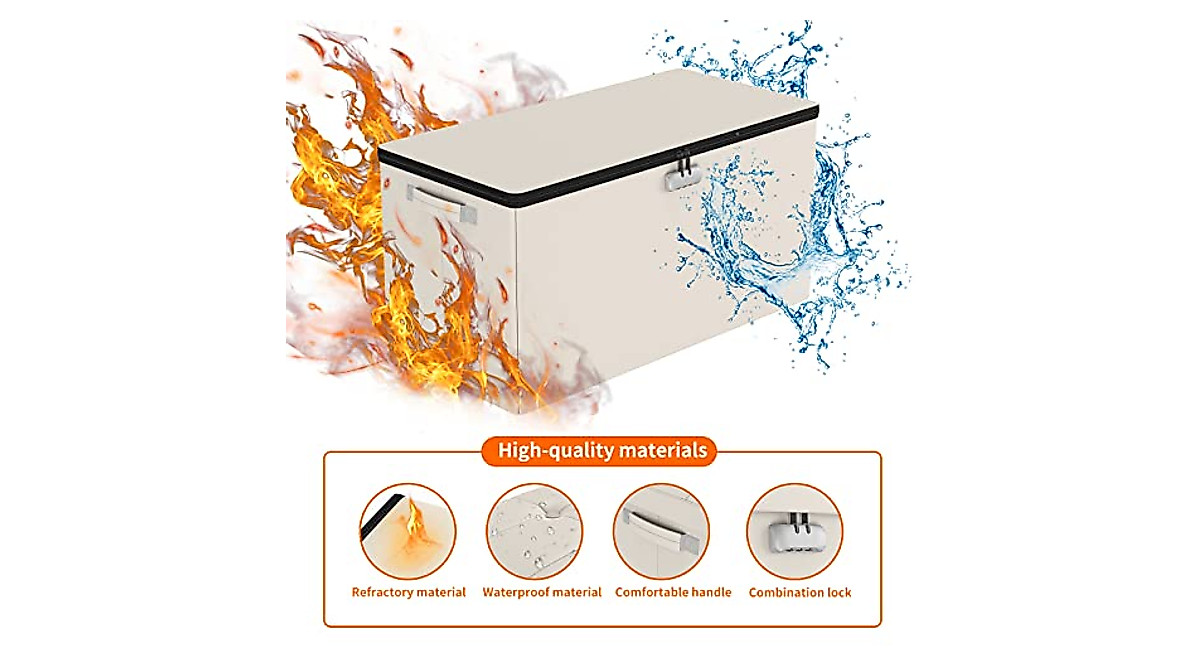 Tamfile 30-Inch Fireproof Storage Ottoman with Lock | Beige Foldable Bench