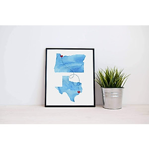 Any Two States Map Art Print Wall Decor - WATERCOLOR series - Love Wedding Gift Personalized State