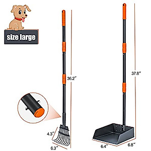 Niubya Pooper Scooper for Dogs, Metal Poop Scooper Tray and Rake Set with Adjustable Long Handle, Dog Pooper Scooper for Pet Waste Removal