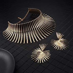 YADOCA African Collar Choker Necklace Earrings Set for Women Gold Statement Tooth Shape Tribal African Jewelry