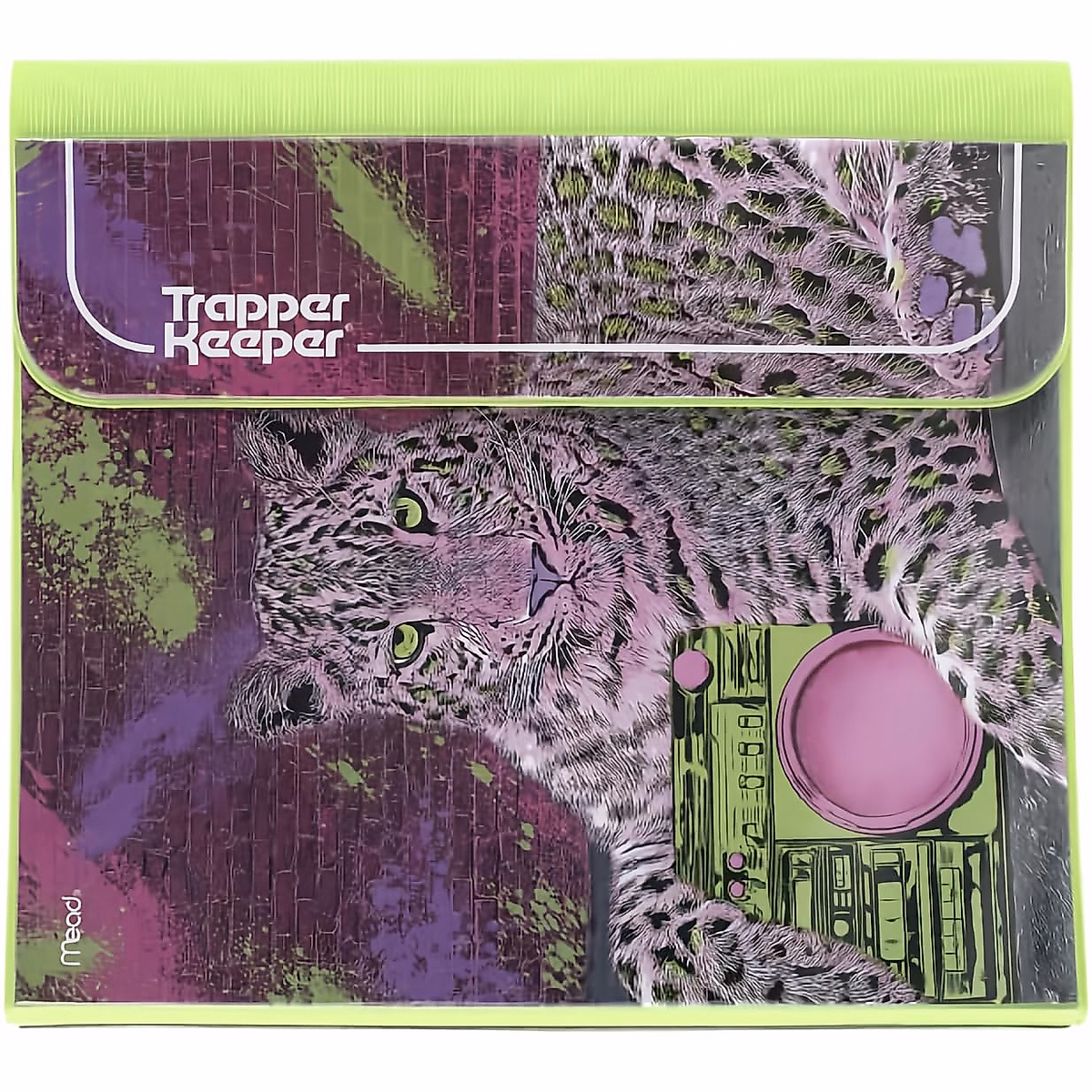 Trapper Keeper Binder, Retro Design, 1 Inch Binder Includes 2 Folders and Extra Pocket, Metal Rings and Spring Clip, Secure Storage, Animal, Mead School Supplies, Cheetah (260038E)
