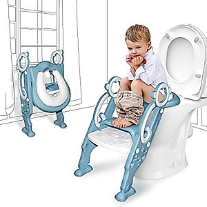 GrowthPic Toddler Toilet Seat with Step Stool Ladder for Boy and Girl Baby, Potty Training Seat Kid's Toilet Trainer with Splash Guard (Blue)