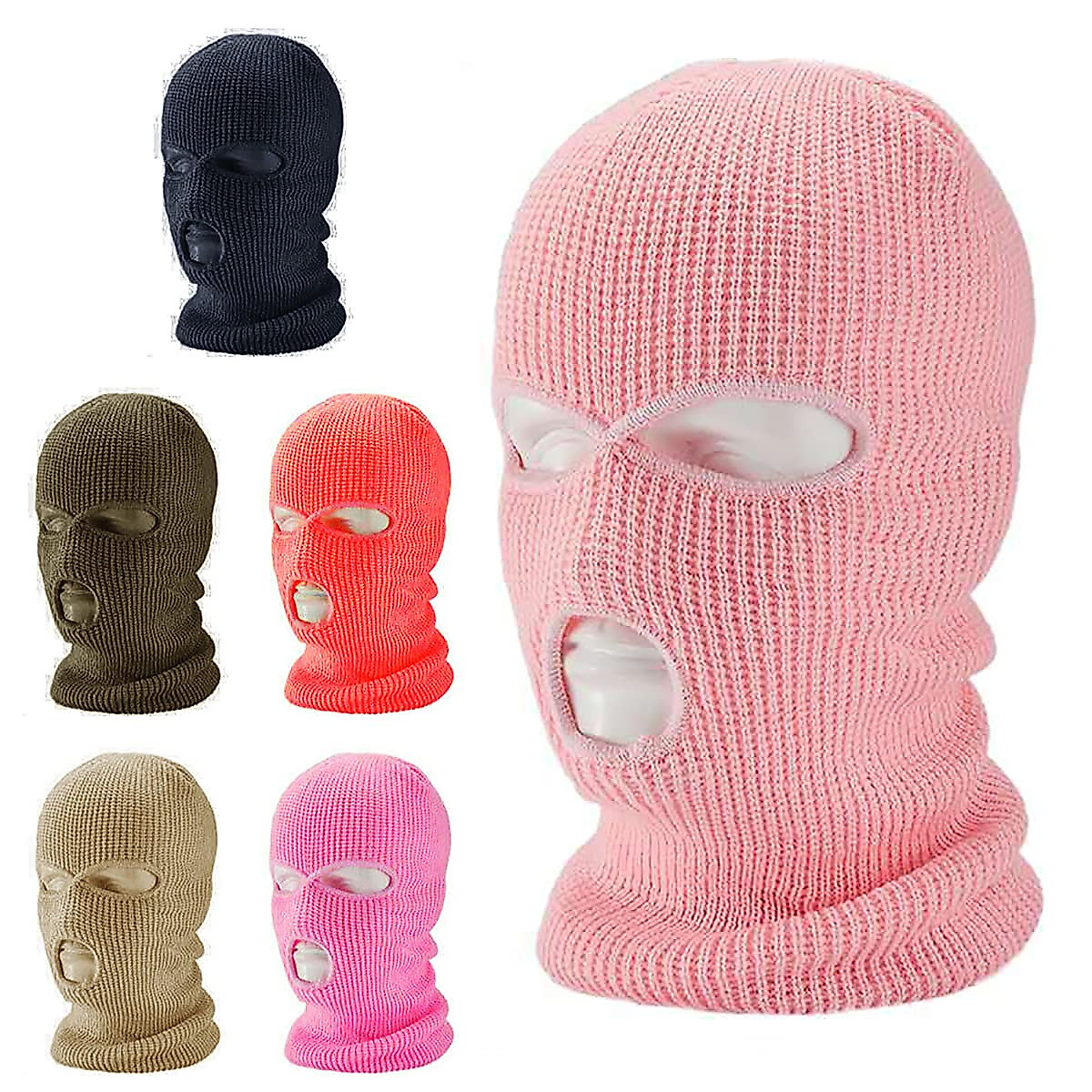 June Sports 3-Hole Winter Knitted Ski Mask, Outdoor Warm Balaclava Full Face Cover Thermal Cycling Mask MK3C Black One Size