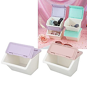 Desk Storage Box Purple Pink Dust Cover Stackable Design Keeping Tidy Skincare Organizer for Cosmetic