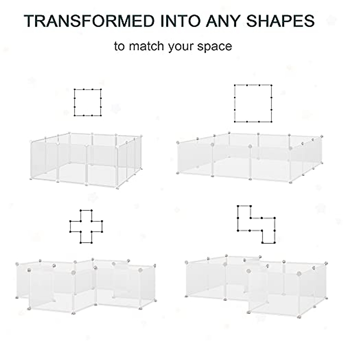 PawHut Pet Playpen DIY Small Animal Cage Open Enclosure Portable Plastic Fence 12 Panels for Bunny Chinchilla Guinea Pig White, 18" x 14"
