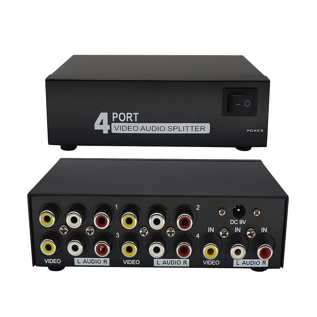 RCA Splitter with 4-Way Audio Video RCA Switch Box + RCA Cable, 4 Way Port Splitter RCA Audio Video AV Switch Box Game Selector (4 in 1 Out- B)