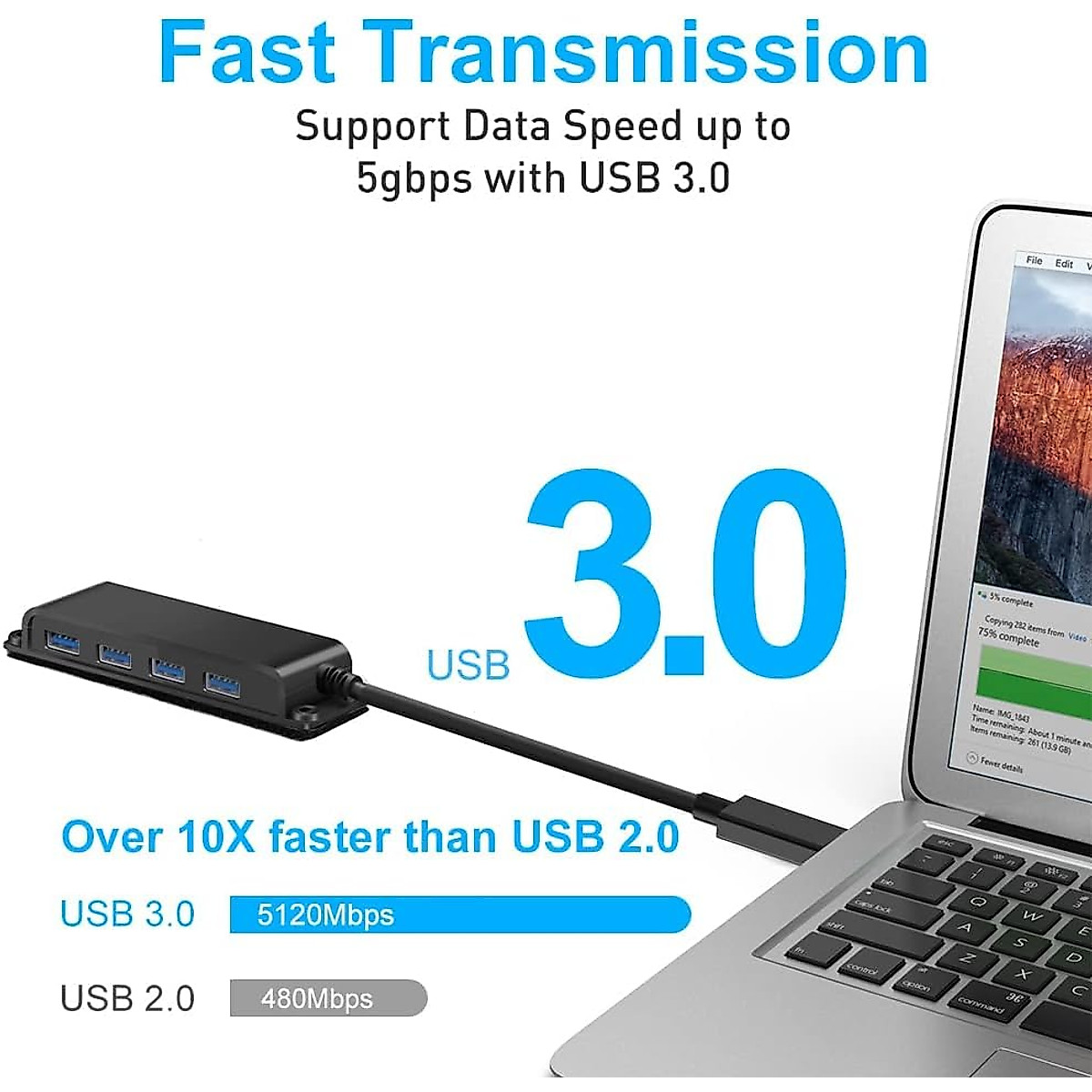 4-Port USB C Hub, USB 3.0 Mountable Desk USB Data Hub 3.0 Multiport Expander with 100CM Cable for MacBook, Mac Pro/Mini, iMac 2021, XPS, Surface Pro, Notebook PC, USB Flash Drives,Mobile HDD and More