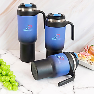 ETAMIBEL 20oz Double Wall Stainless Steel Vacuum Insulated Tumbler with Handle Straw Lid Straw Toppers Straw Brush | Thermos Flask for Water Iced Tea Coffee Smoothie and More| Portable Mug For travel