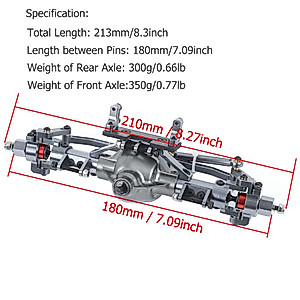 RZXYL 1:10 Rock Crawler Axle, Aluminum Alloy Front and Rear Axle for Axial SCX10 RC Crawler Car (Titanium)