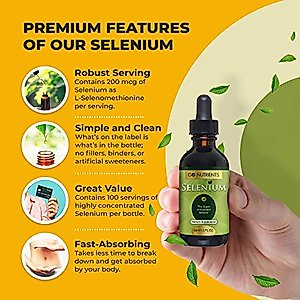 Go Nutrients Selenium 200 mcg Supplement, Yeast-Free Liquid Drops, Selenium Drops, Herbal Supplements with Trace Mineral Selenium and Purified Water, Selenium Liquid - 1.0 oz Bottle