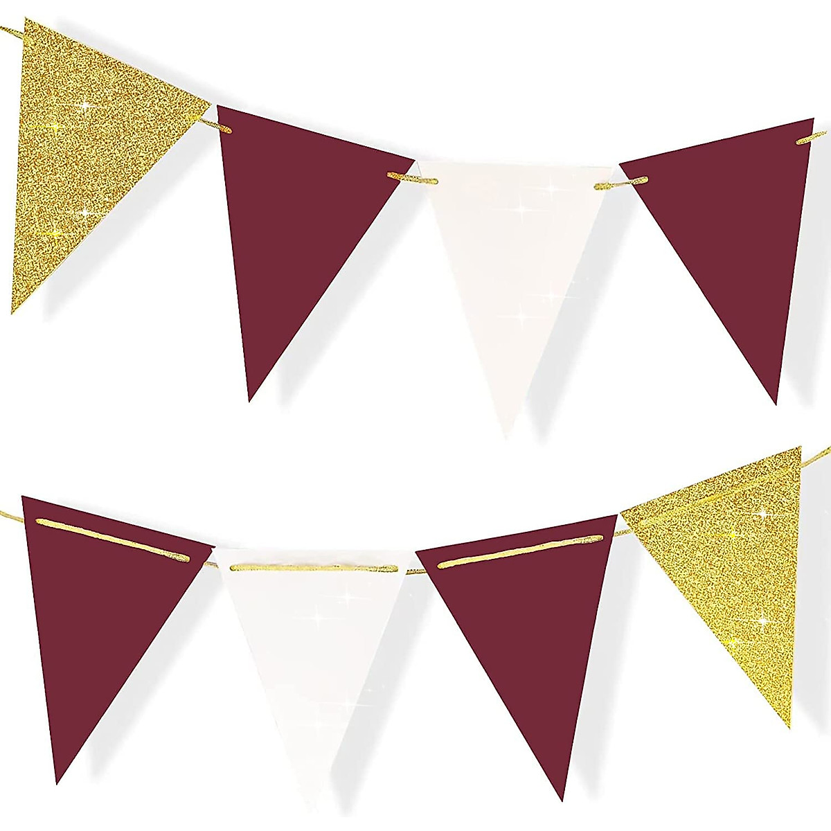 Maroon Gold Graduation Party Decorations 2023/Burgundy Gold Graduation Decorations/Maroon Grad/Birthday Party Decorations for Women White Burgundy Gold/4pcs Triangle Bunting Banners
