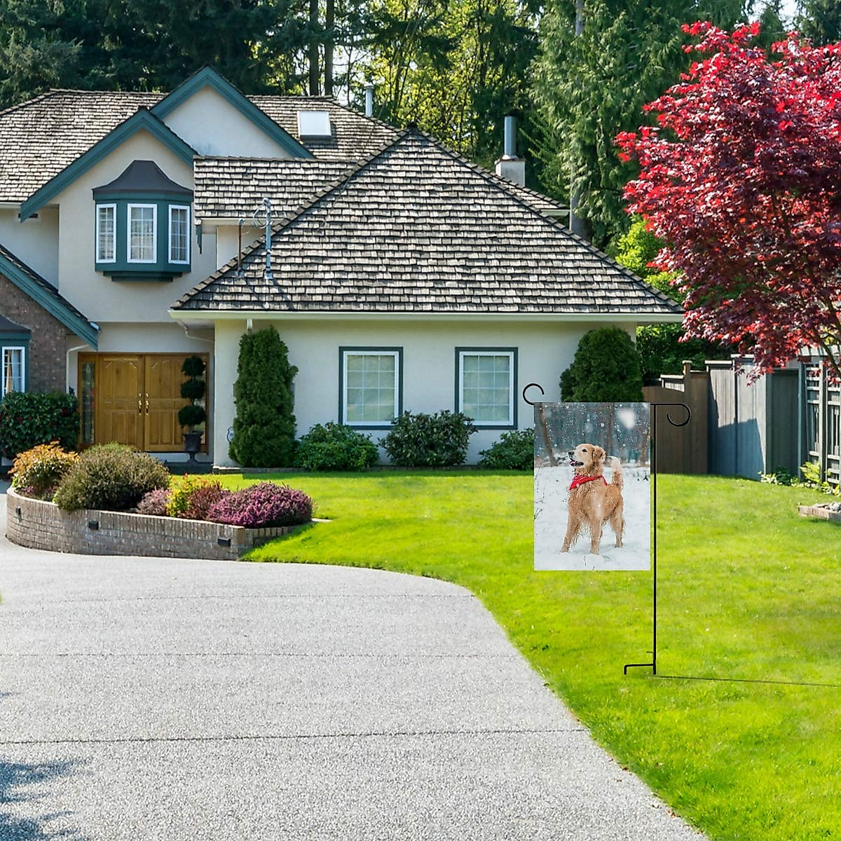 LifeCustomize Welcome Seasonal Garden Flags Winter Golden Retriever Double Sided Holiday House Yard Flag Home Decorative Outdoor Flags 12 x 18 Inch