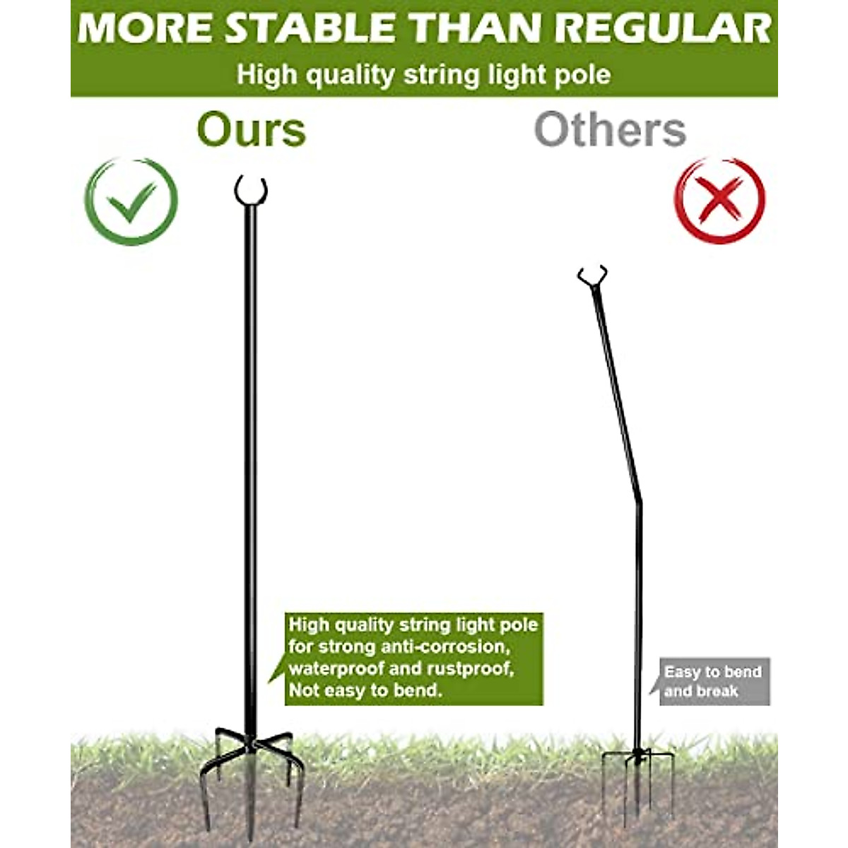 Eazielife Sprimden Outdoor String Light Pole, 10 FT Heavy Duty Hanging Light Stand Pole for Outside Garden Lawn, Patio, Christmas, Wedding, Party (2 Packs)