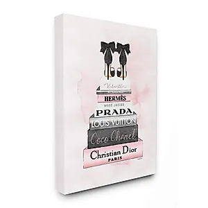 Stupell Industries Black Heels Pink Silver Bookstack Glam Fashion Design, Designed by Amanda Greenwood Wall Art, 24 x 30, Canvas