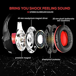 BlueFire Stereo Gaming Headset for PlayStation 4 PS4, Over-Ear Headphones With Mic and LED Lights for Xbox One, PC, Laptop (Red)