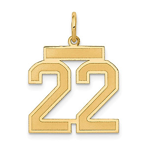 Solid 14k Yellow Gold Medium Number 22 Charm Brushed Matte Finish Pendant