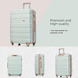 Merax 3 Piece Expandable ABS Hardshell Luggage Sets Spinner Wheel Suitcase TSA Lock Suit Case, Grey Green, 20/24/28 Inch